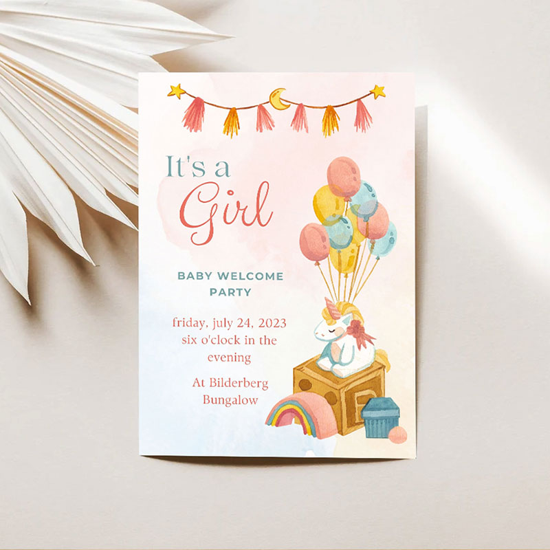Welcome Baby Girl Invitation – Precious Party Prints